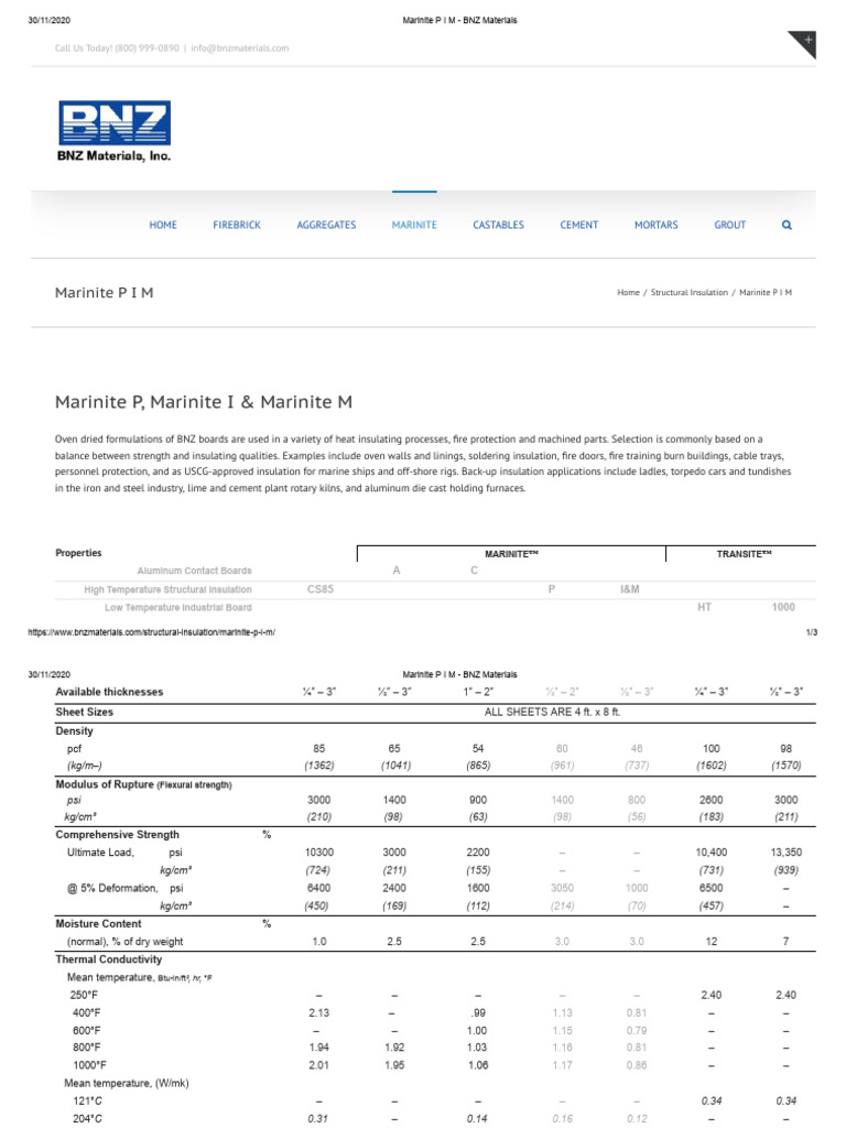 Marinite P I M - BNZ Materials | PDF | Cement | Refractory