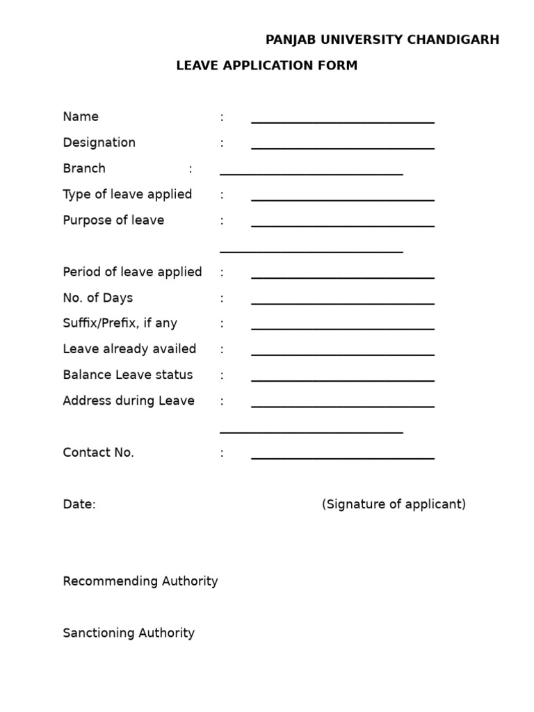 Punjab University Leave Application Form | PDF