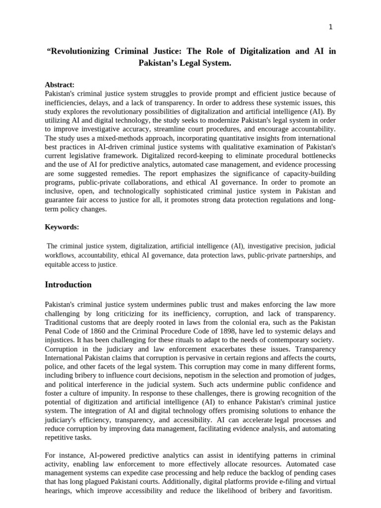 Digitalization & AI in Pakistan's Justice System | PDF | Intelligence ...