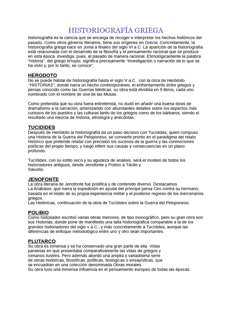 Historiografía Griega | PDF | Historiografía | Tucídides