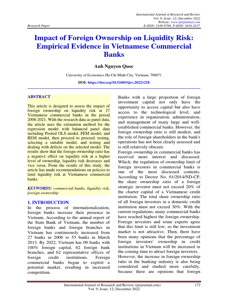 Impact of Foreign Ownership On Liquidity | PDF | Financial Risk ...