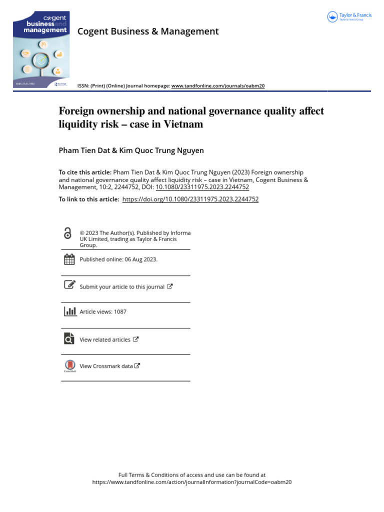 Foreign Ownership and National Governance Quality Affect Liquidity Risk ...