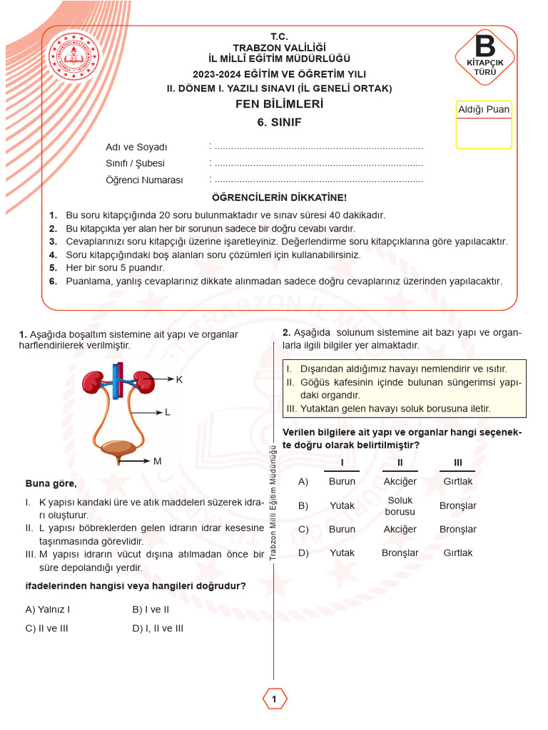 Fen Bilimleri 6: - Sinif | PDF
