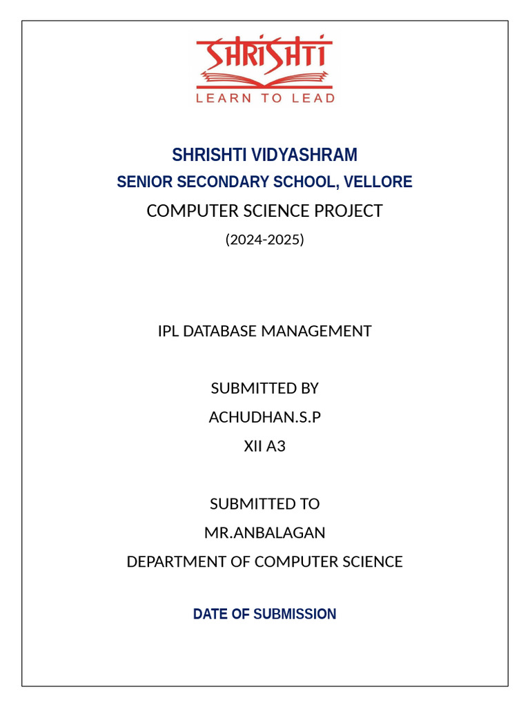 SHRISHTI VIDYASHRAM CS PROJECT | PDF
