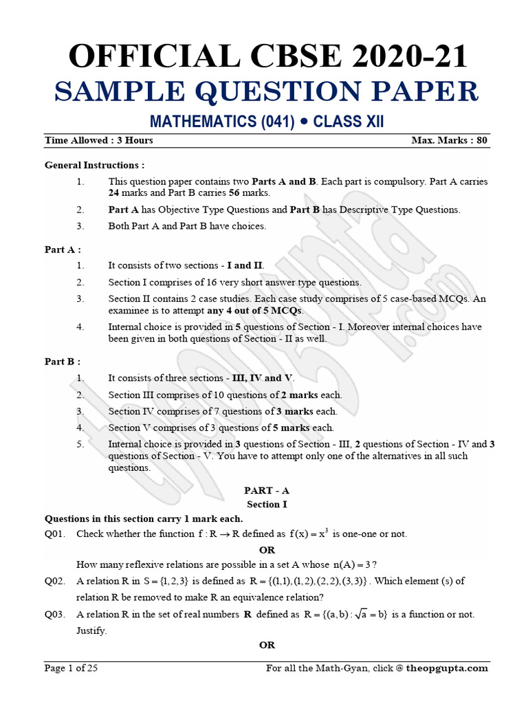 L-0. CBSE-2021 (Sample Paper) | PDF | Mathematical Optimization ...