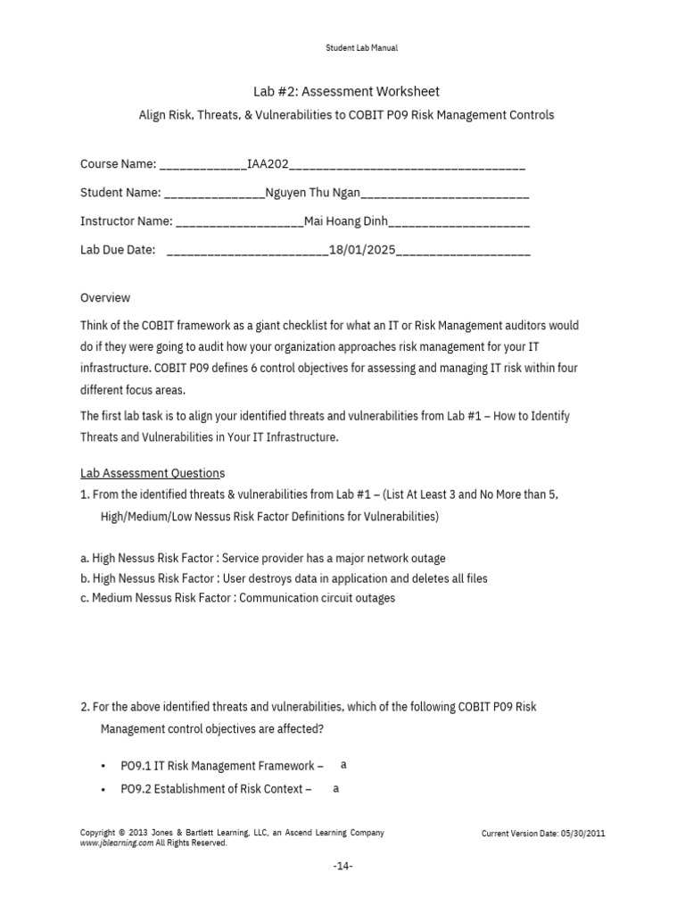 Lab2 - IAA202 - Nguyen Thu Ngan | PDF | Information Security | Risk