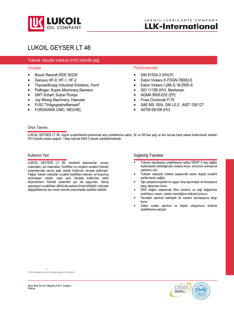 TDS - Lukoil Geyser LT 46 | PDF
