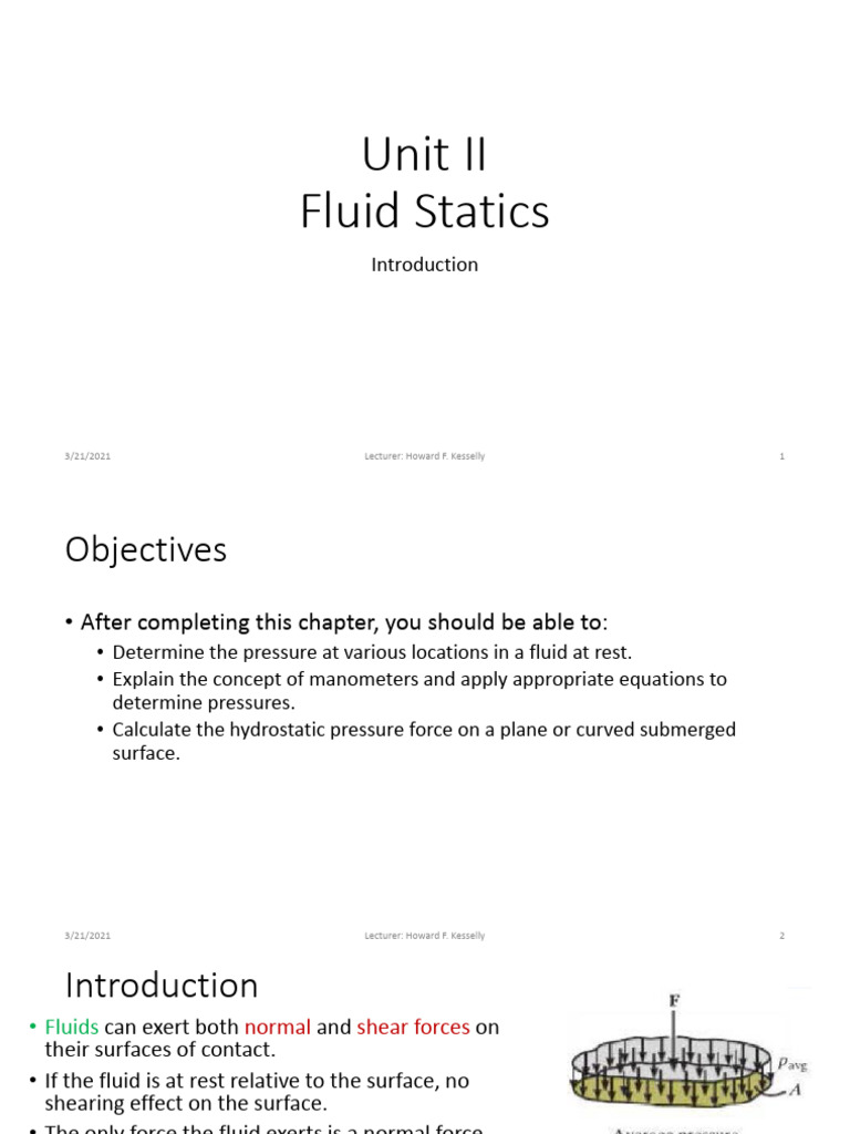 Fluid Statics: Pressure Concepts Explained | PDF | Pressure | Pressure Measurement