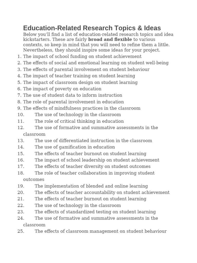 Education-Related Research Topics & Ideas Education | PDF | Educational ...