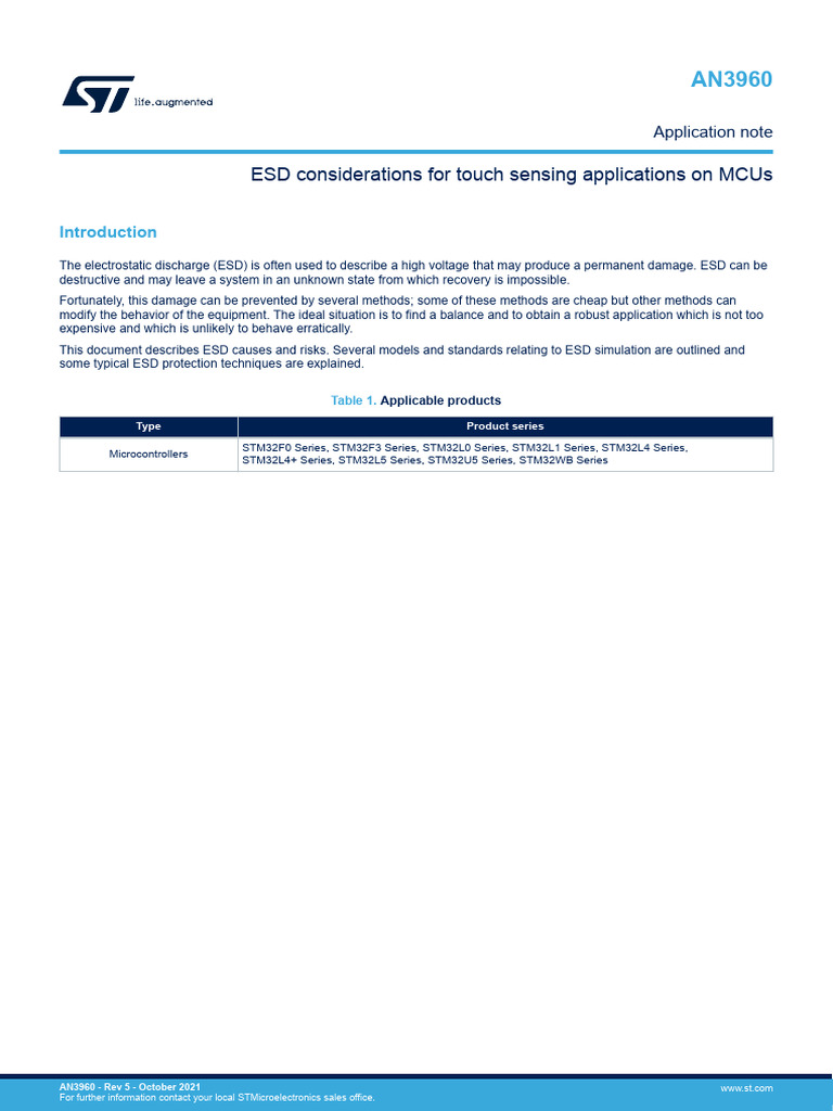 ESD Considerations For Touch Sensing Applications On MCUs | PDF | Electrostatic Discharge | Diode