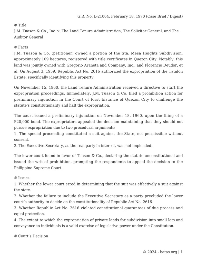 G.R. No. L-21064. February 18, 1970 (Case Brief _ Digest) | PDF | Equal ...