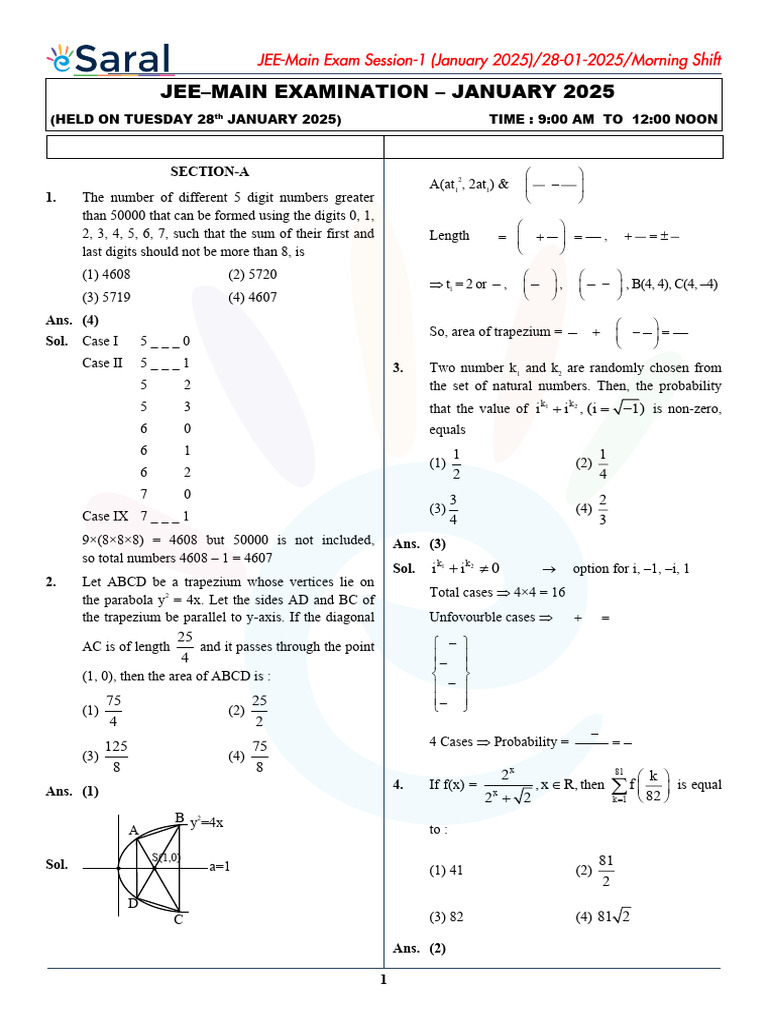 JEE Main 2025 Math Test Paper Solutions | PDF | Triangle | Geometry
