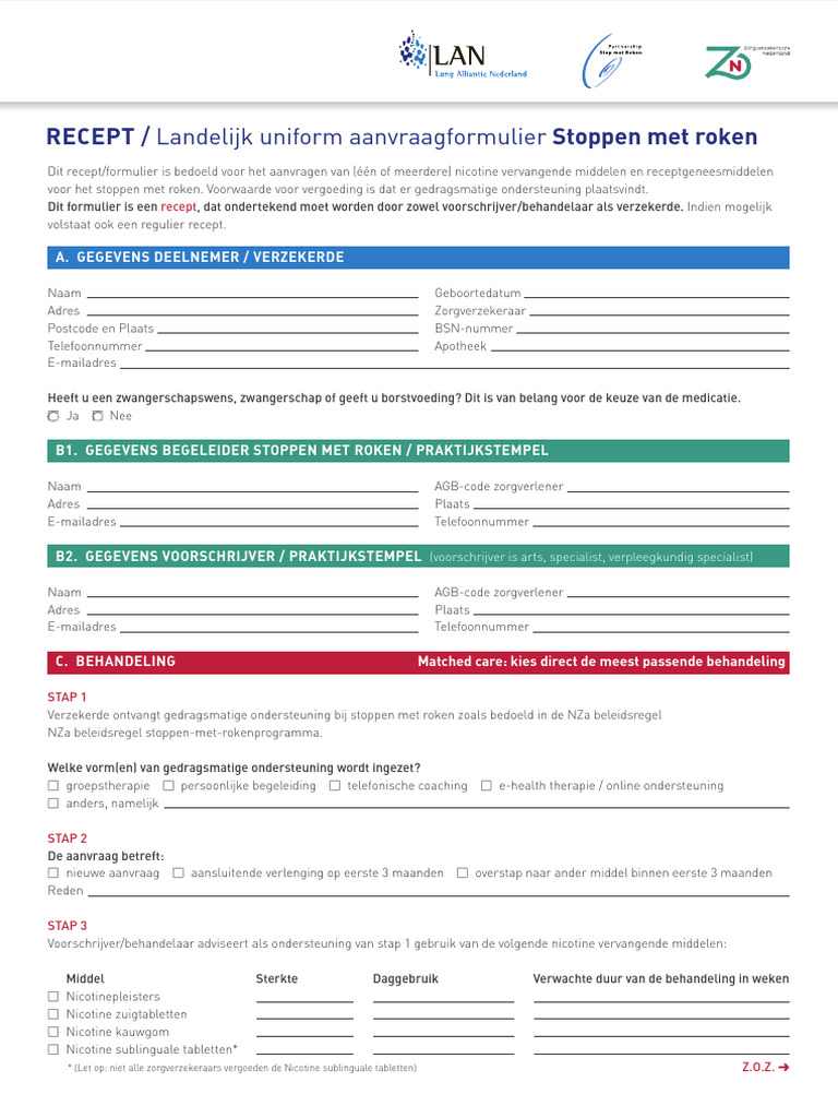 Formulier Stoppen Met Roken DSW | PDF