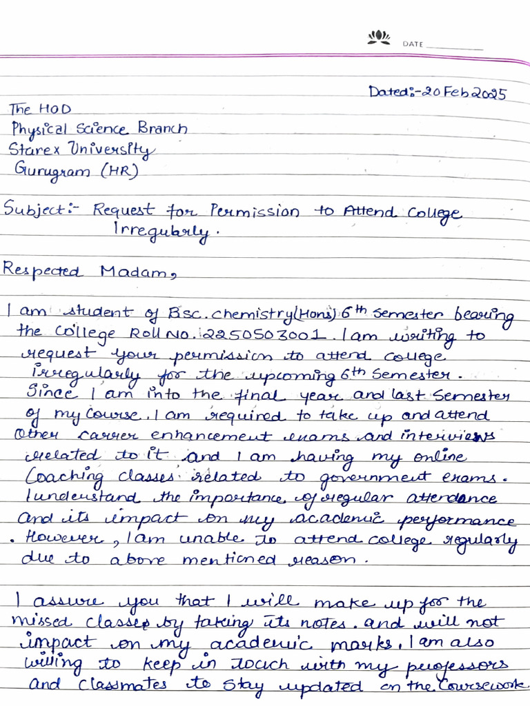 Application for Irregular College Attendance | PDF