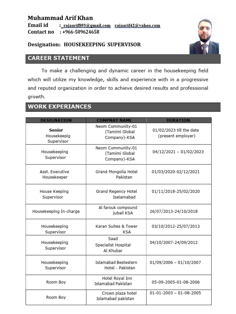 arif cv updated-4 | PDF | Housekeeping