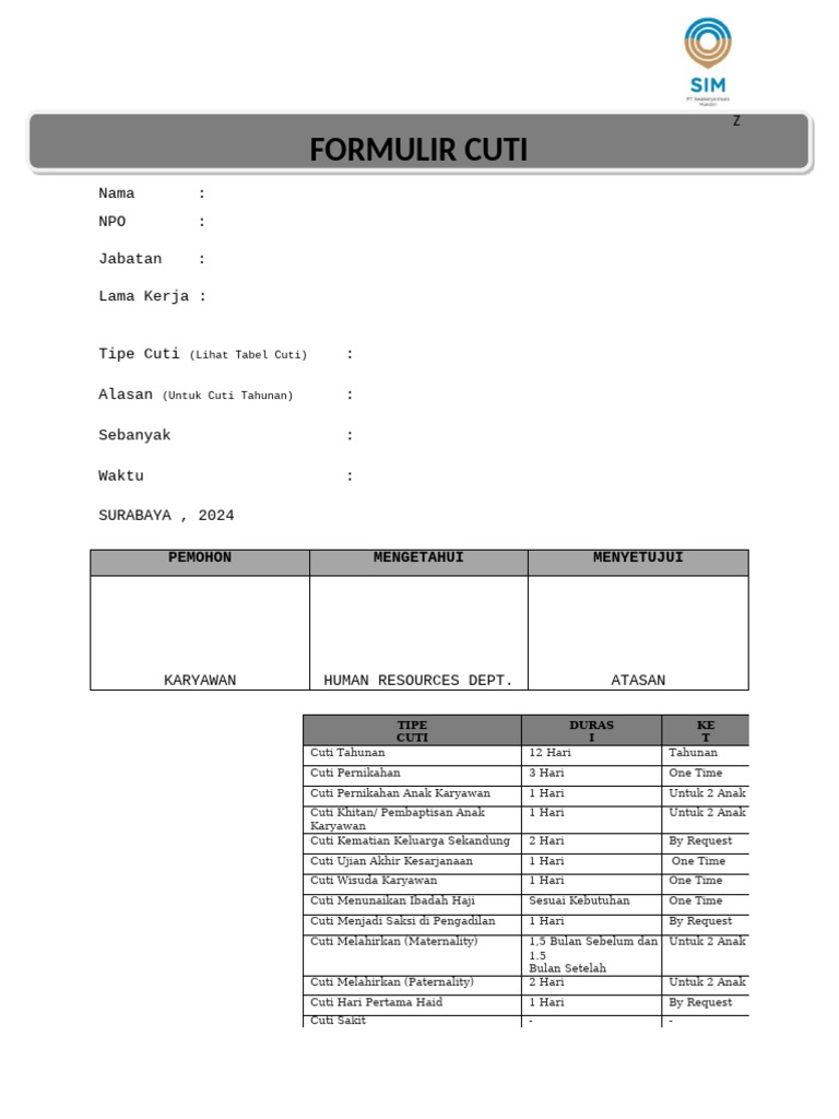 Form Cuti Karyawan | PDF