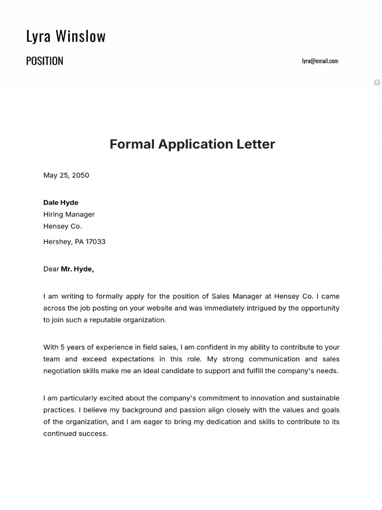 Formal Application Letter Template | PDF