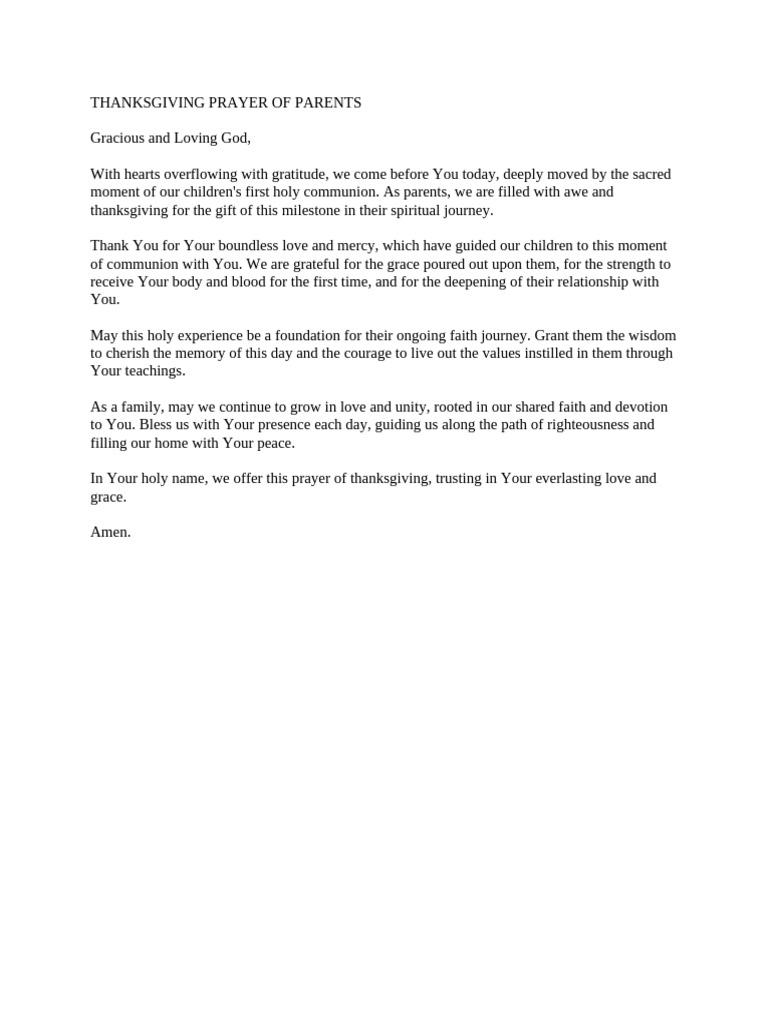 Parents Thanksgiving Prayer | PDF