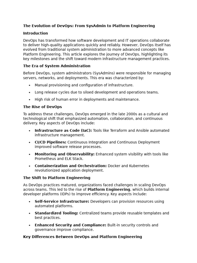 The Evolution of DevOps From SysAdmin To Platform Engineering | PDF | Systems Engineering ...