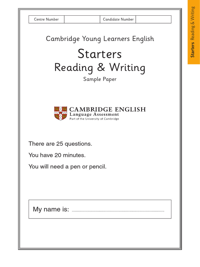 Cambridge Starters Reading & Writing Test | PDF