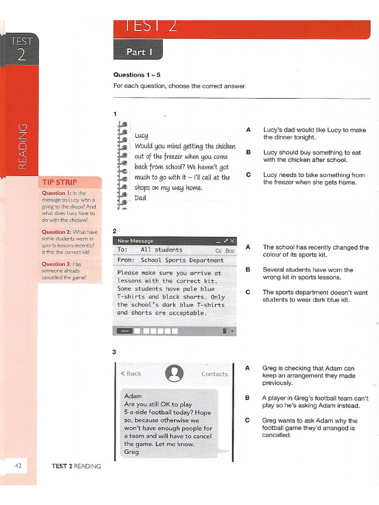 Reading Test 2 Pearson b1 | PDF