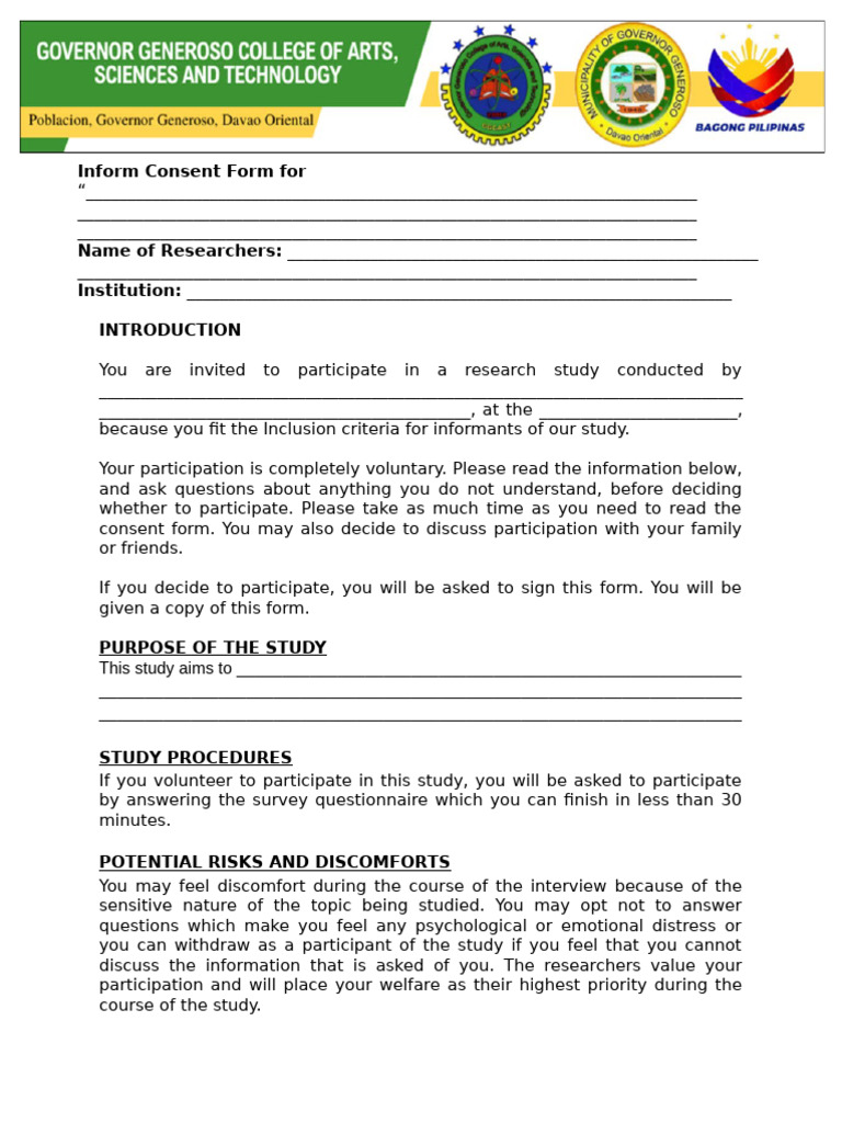 Research Study Informed Consent Form | PDF | Consent | Social Psychology