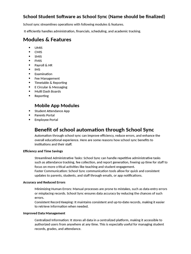 School Sync Brochure Content | PDF | Teachers | Regulatory Compliance