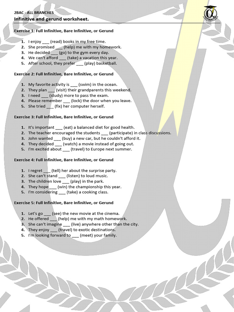 2 - Gerund and Infinitive - WorkSheet | PDF