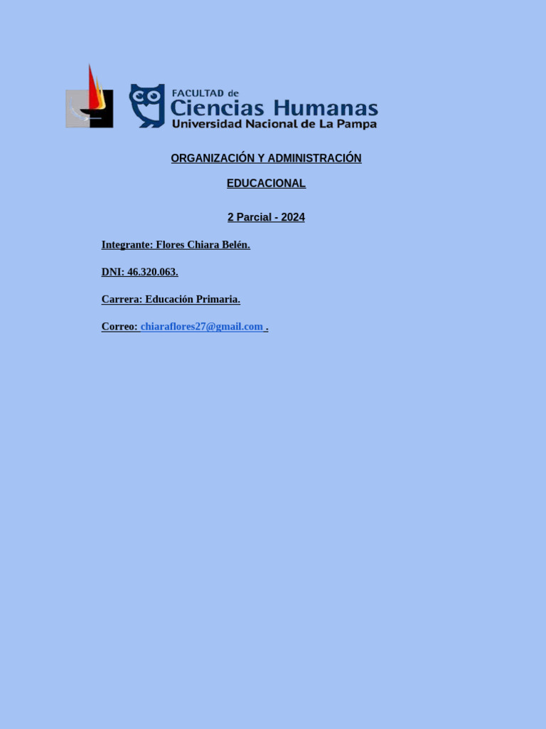 Flores, Chiara Belen. 2 Parcial. Org. y Adm. Educ. | PDF | Escuelas | Rituales