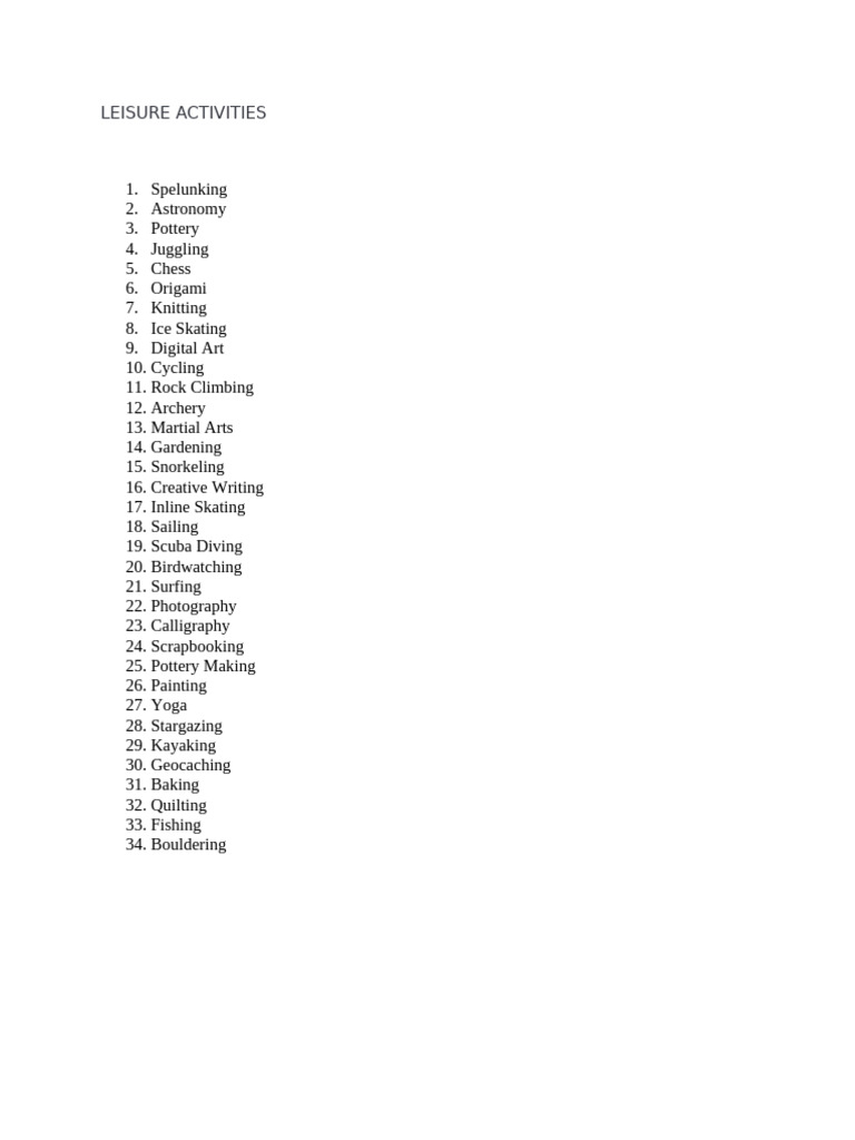 Shuffled Words - Leisure Activities | PDF