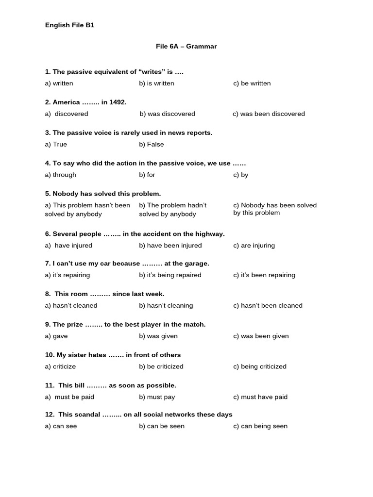 Passive Voice Grammar Exercises | PDF