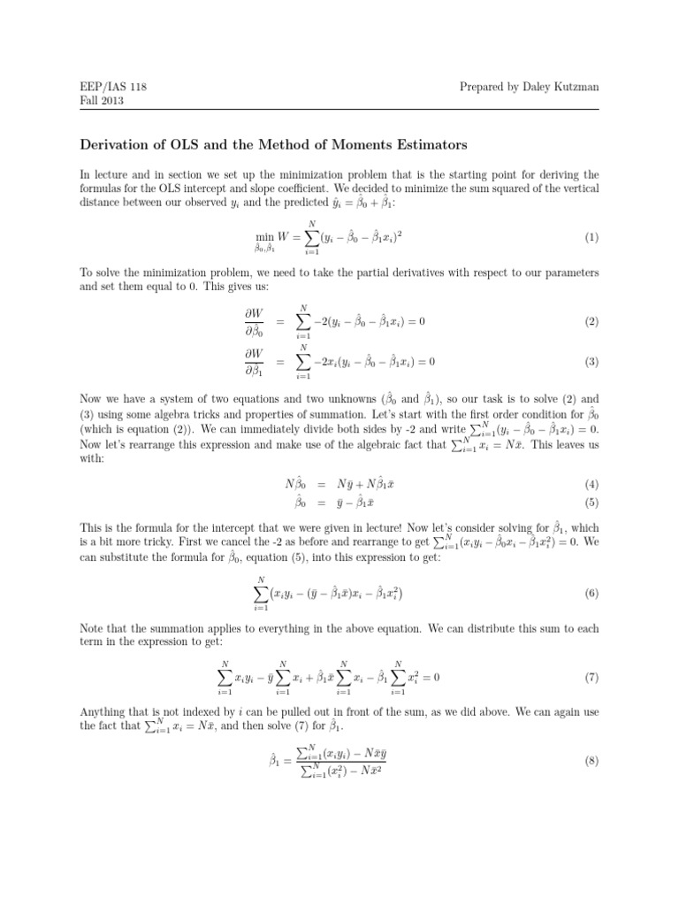 Derivation | PDF | Ordinary Least Squares | Mathematical Objects