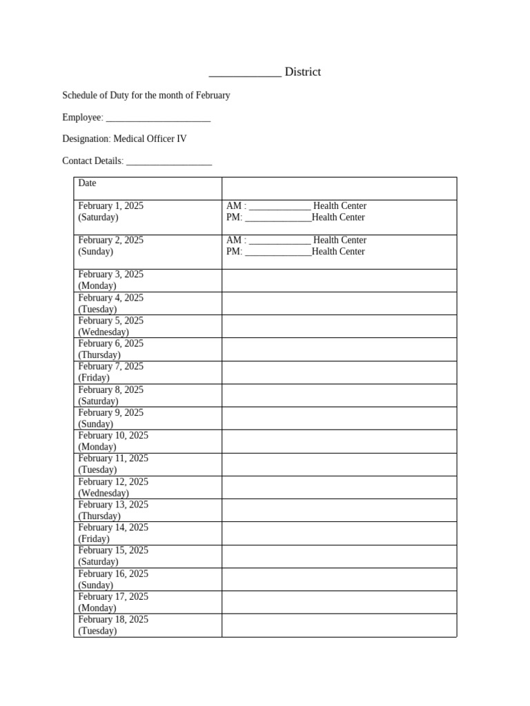 Schedule of Duty Per Personnel | PDF