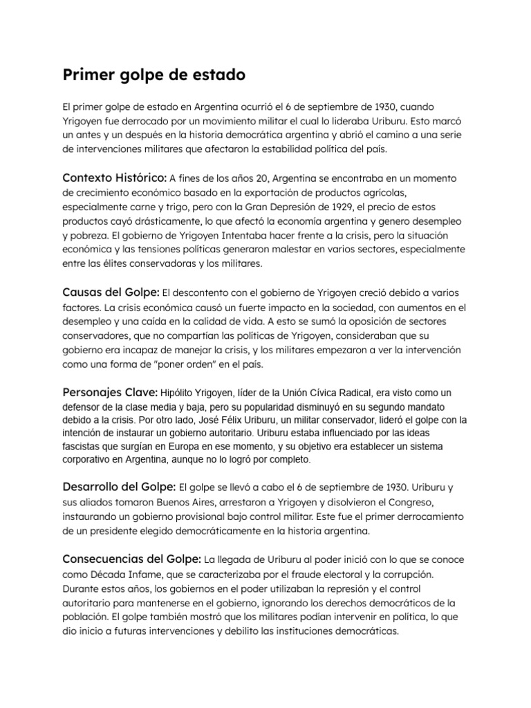 Primer Golpe de Estado | PDF | Argentina