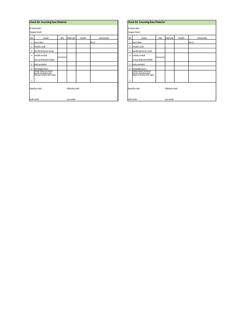 Checklist Incoming Bahan Baku | PDF