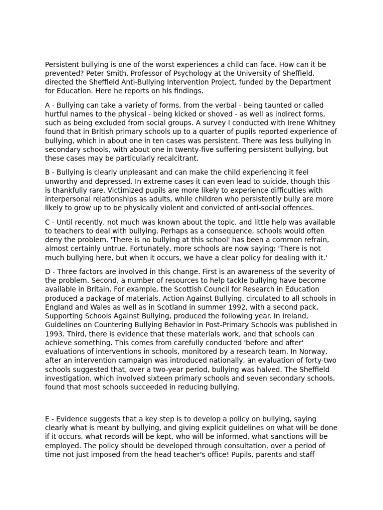 Presistent Bullying | PDF | Bullying | Interpersonal Relationships