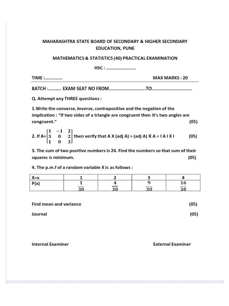 Xii TH Math Practical Paper | PDF