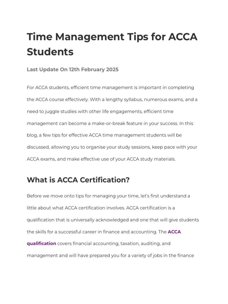 Time Management for ACCA Students | PDF | Accounting | Time Management
