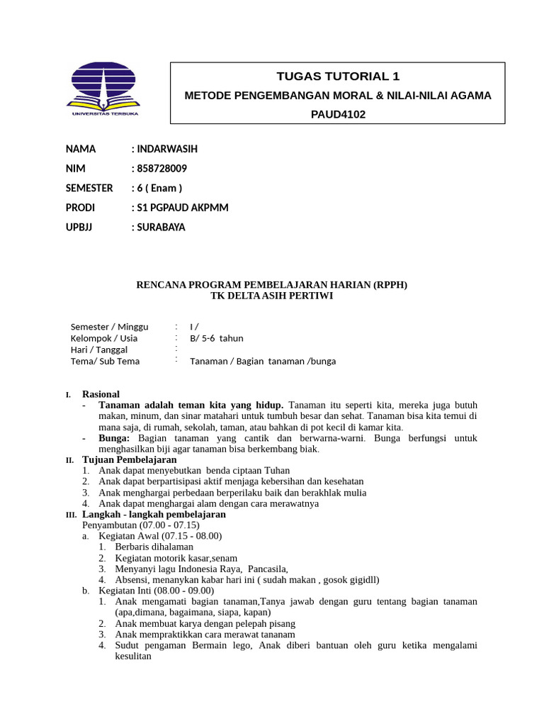 TT 1 Agama Dan Nilai Moral, Pgpaug Semester 6 | PDF