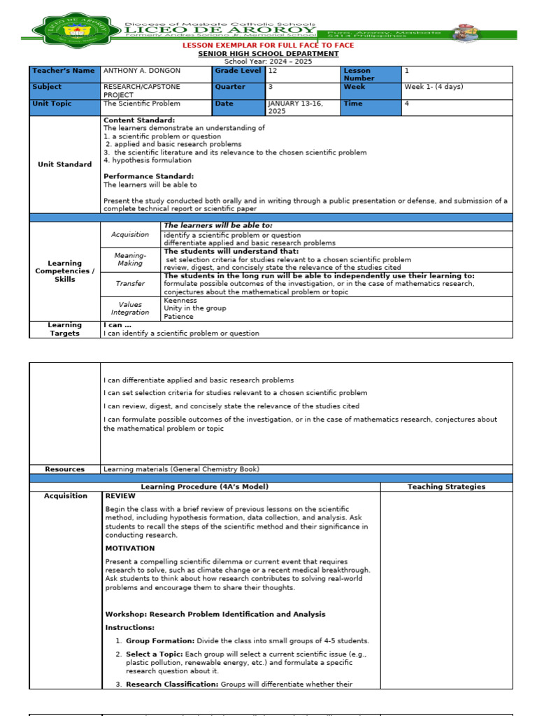 3RD Quarter Lesson Exemplar (Week 1) | PDF | Mathematics | Cognition