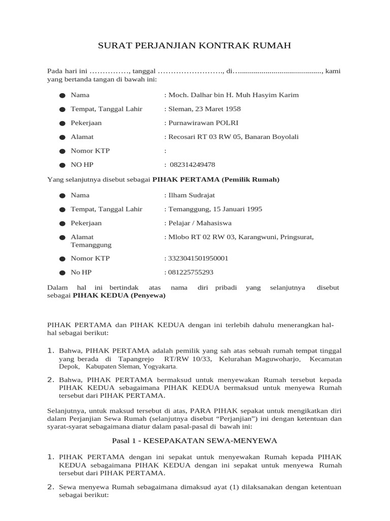 SURAT-PERJANJIAN-KONTRAK-RUMAH.docx | PDF