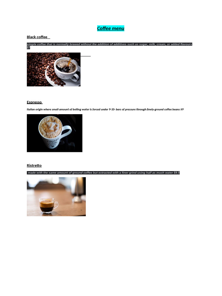 Coffee Menu | PDF