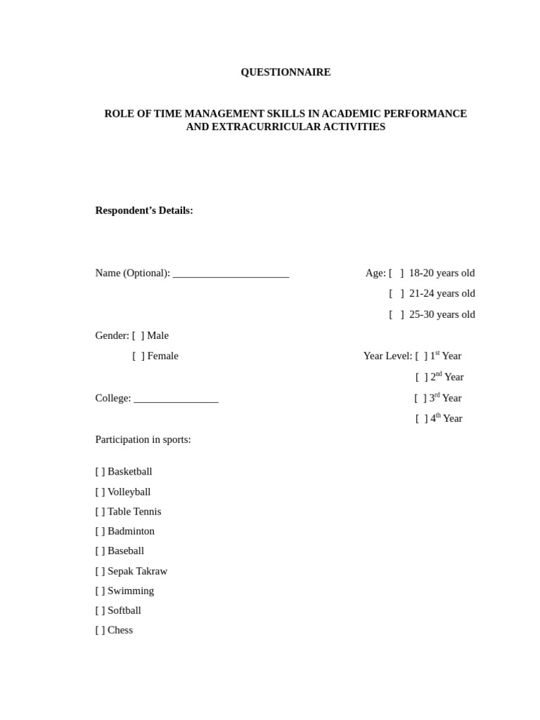 Questionnaire 2025 - 111945 | PDF | Time Management | Professional Skills