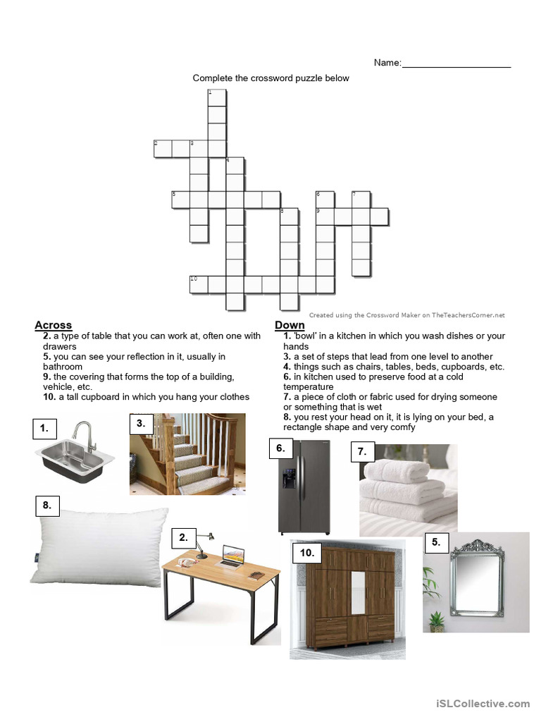 House and Furniture Crossword | PDF