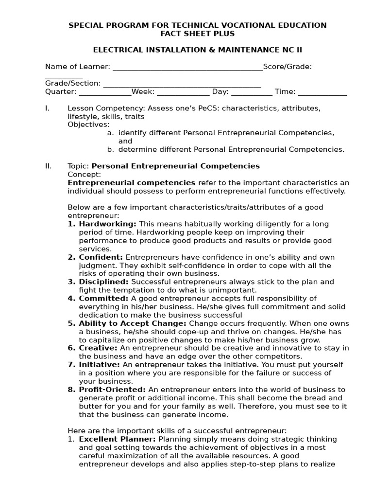 BASIC - UC1 - LO1-Fact Sheets | PDF | Entrepreneurship | Learning