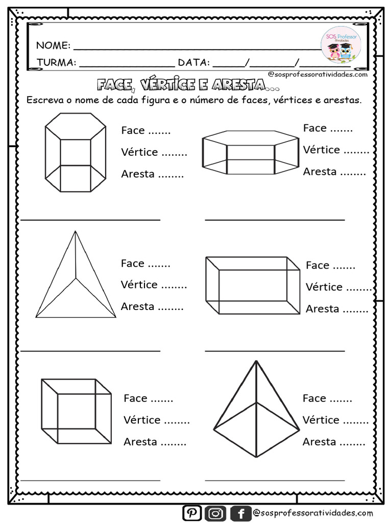 Face Vertice e Aresta@Sosprofessoratividades | PDF
