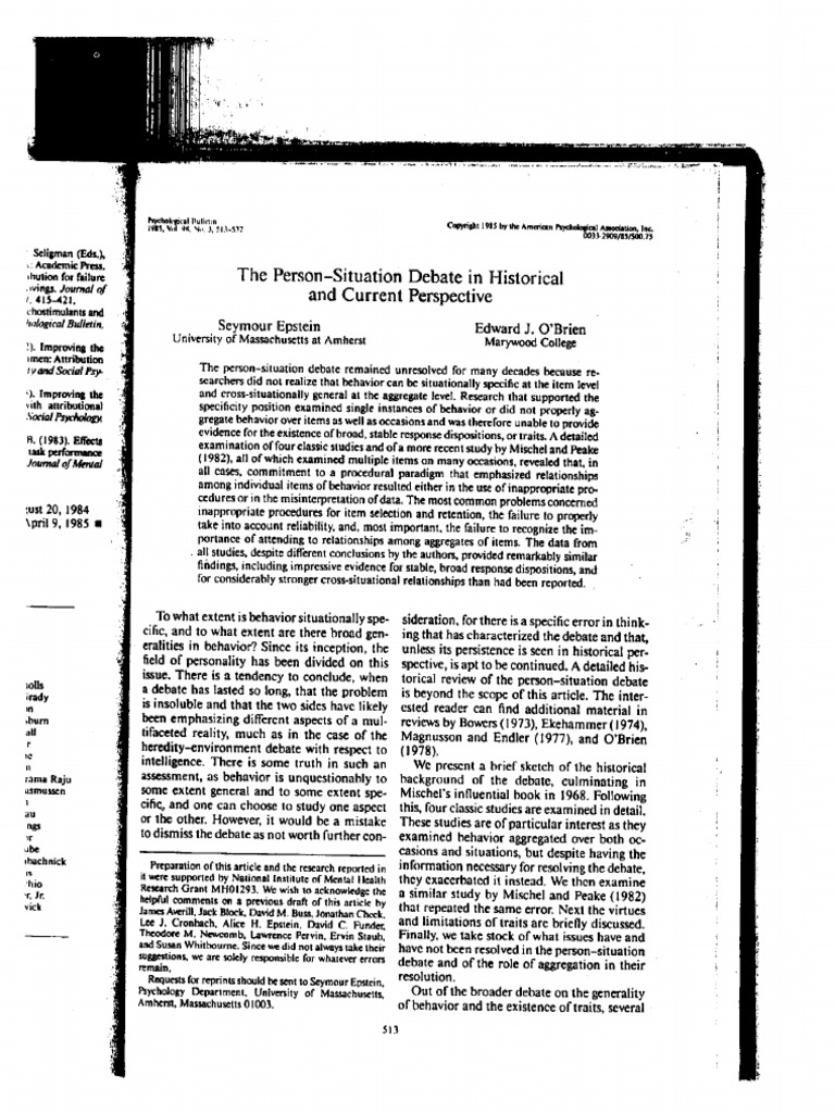 Perso9n Situation Debate in Historical and Current Perspective | PDF