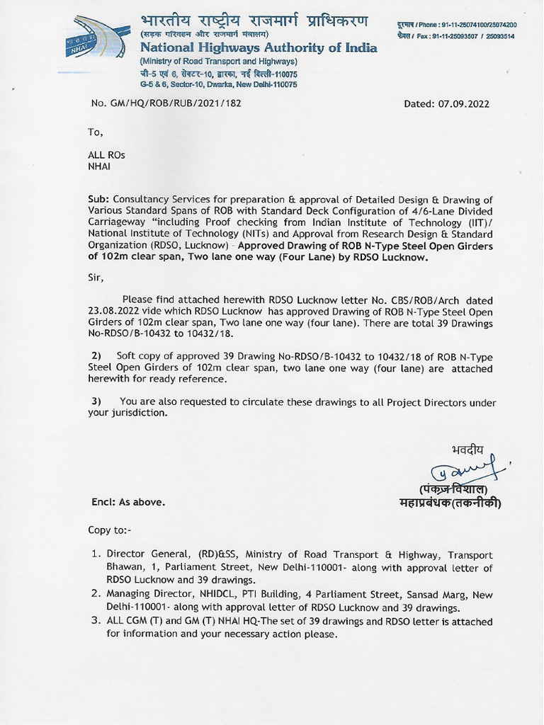 Approval Letter and 39 Drawings 102m Spans Two Lane One Way (Four Lane ...