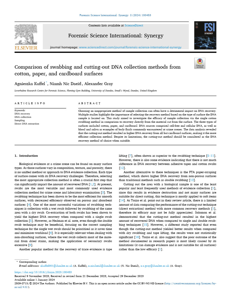 Comparison of Swabbing and Cutting-Out DNA Collection Methods From ...