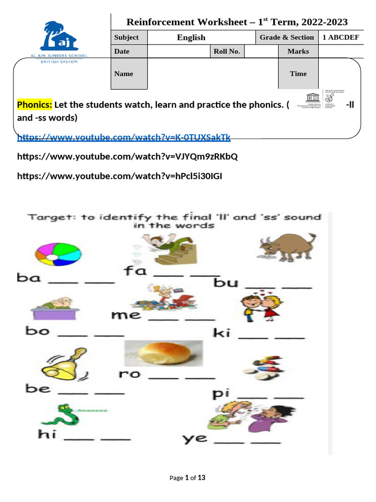 English REINFORCEMENT WORKSHEET | PDF